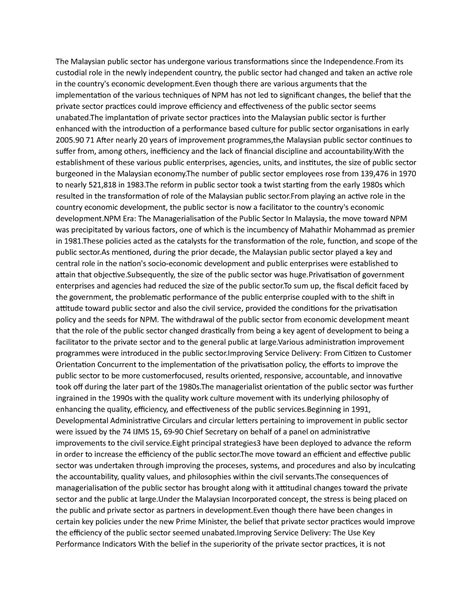 Summarize Article Npm Efficiency The Malaysian Public Sector Has