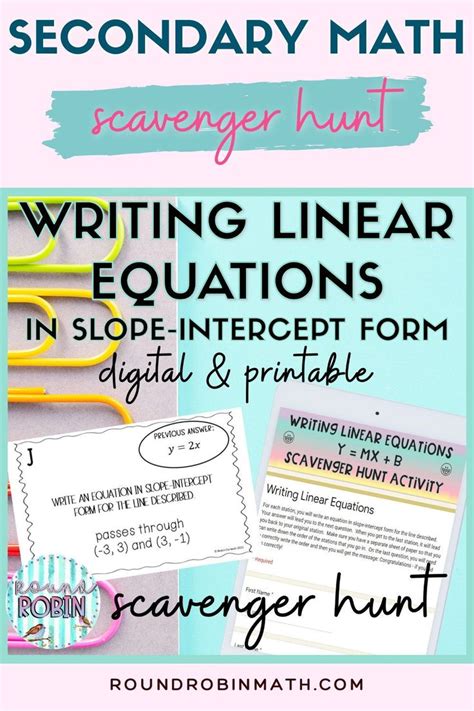 Writing Linear Equations Slope Intercept Form Activity