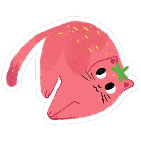 Strawberry Cat Sticker Cat With Strawberry Hat Illustration Cat And