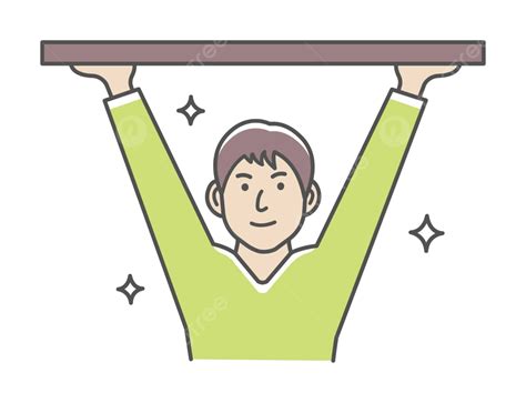 Young Man Holding Object Above Vector Illustration People Lift Up