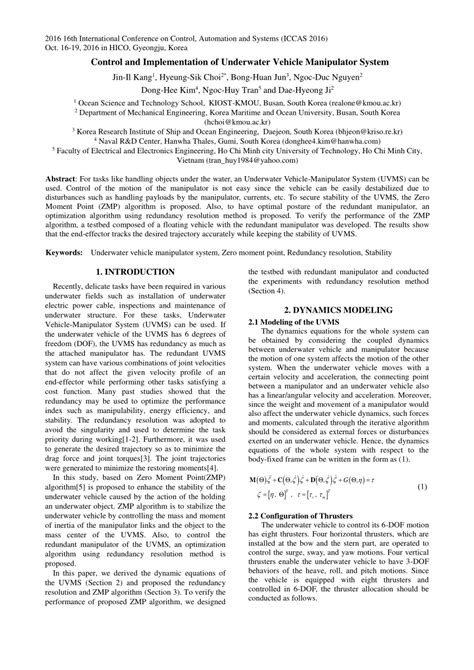 Pdf Control And Implementation Of Underwater Vehicle Manipulator System Using Zero Moment Point