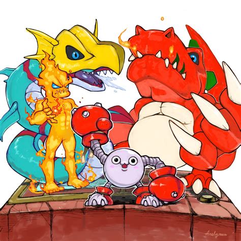 Mamemon Meramon Seadramon Tyranomon Digimon Highres Boxing Gloves