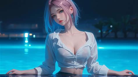 4k Hd Wallpaper Moonlit Rest Sakura Haruno By The Pool