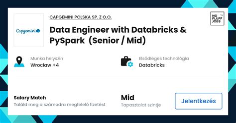 Data Engineer With Databricks And Pyspark Senior Mid állás Data Capgemini Polska Kraków