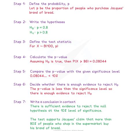 Hypothesis Testing For The Population Proportion Of A Binomial Distribution Aqa A Level Maths