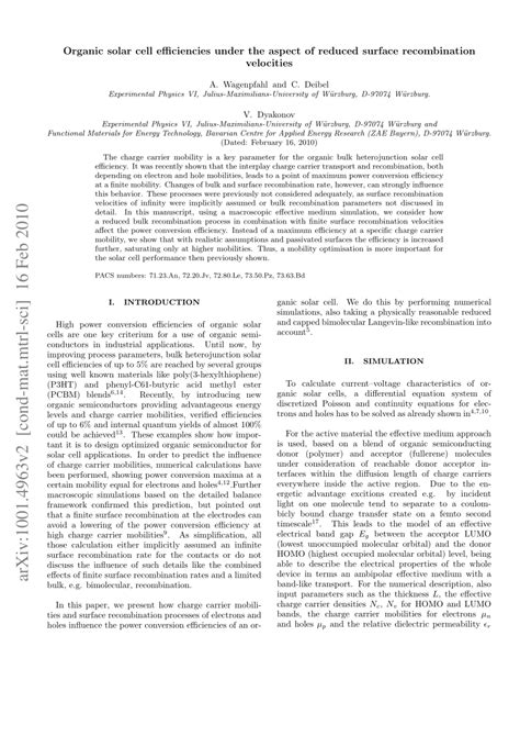 Pdf Organic Solar Cell Efficiencies Under The Aspect Of Reduced