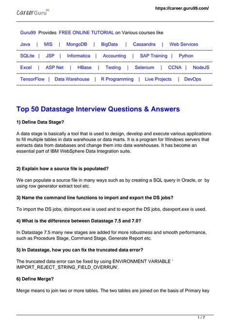 SOLUTION Top 50 Datastage Interview Questions Studypool