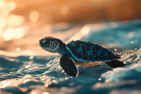 Sea Turtle Sunset Premium Ai Generated Image