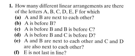 Solved 1 How Many Different Linear Arrangements Are There