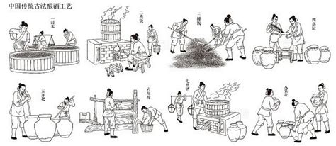 手绘线描中国古法酿酒工艺流程免抠图插画 花瓣网