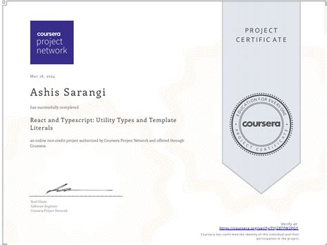 Completed React And Typescript Course On Coursera Ashis Kumar Sarangi Posted On The Topic