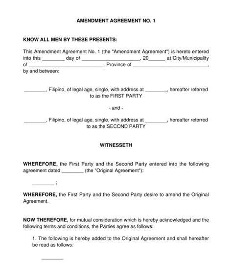 Amendment To Agreement Sample Template Word And Pdf