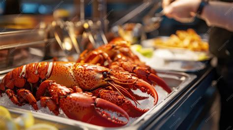 Lobster Buffet Fresh Seafood Selection With Crabs And Goggles At Buffet