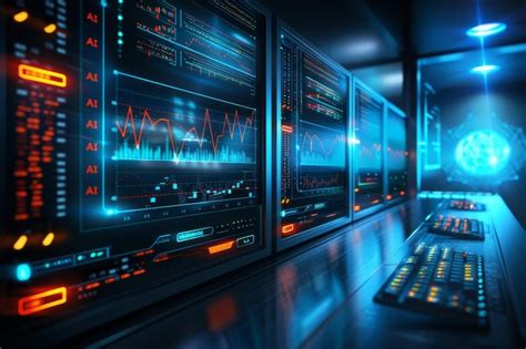 High Tech Control Room With Multiple Ai Powered Screens Displaying Data