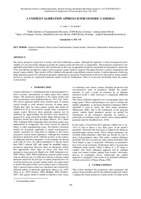Pdf A Unified Calibration Approach For Generic Cameras