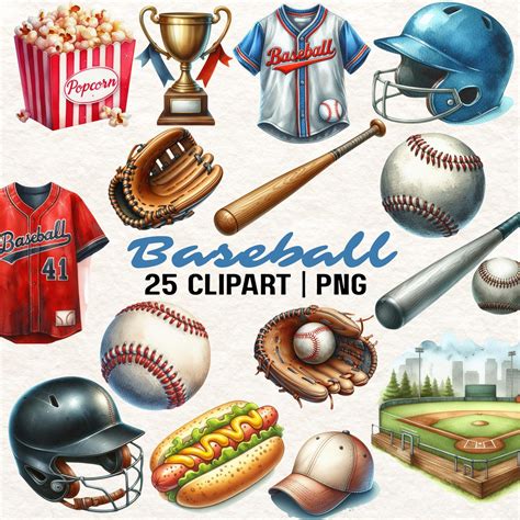25 Baseball Watercolor Clipart Sports Graphics Png Digital Download