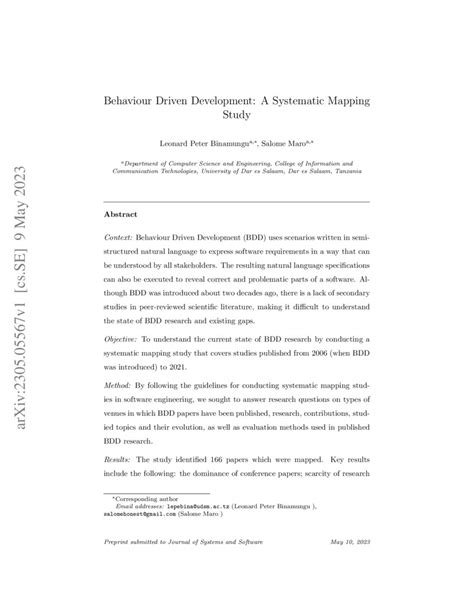 Behaviour Driven Development A Systematic Mapping Study Deepai