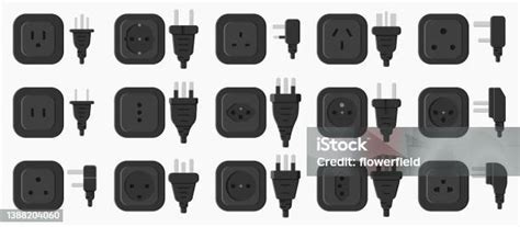 파워 콘센트 플러그 세계 표준 모양 아이콘 세트 벡터 평면 일러스트 0명에 대한 스톡 벡터 아트 및 기타 이미지 0명 가정 생활 가정용 장비 Istock