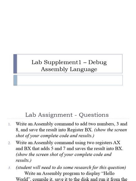 Lab Supplement 1 Debug Assembly Language Pdf Assembly Language