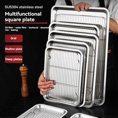 Stainless Steel Oven Baking Pan Stainless Steel Rectangule Tray With Baking Rack Grill Mesh