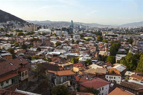 Panoramic View Of Tbilisi Old Town From Narikala Fortress Stock Image Image Of Sunset Travel