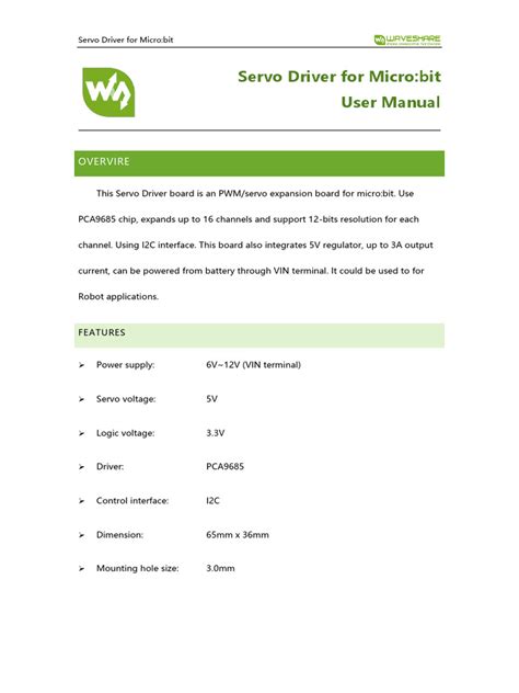 Servo Driver For Microbit User Manual En Pdf Bluetooth Power Supply