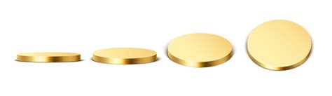 골든 라운드 포디움 골드 플랫폼 시상대 제품 발표를 위한 원형 무대 Golden Winner는 다양한 시야각에서 전시를 의미합니다 3d 금속 실린더 렌더링 벡터 세트 3차원