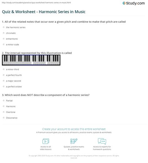 Quiz Worksheet Harmonic Series In Music Study Com