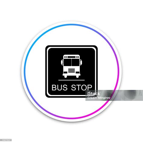 버스 정류장 표지판 흰색 배경에 고립입니다 동그라미 흰색 버튼 벡터 일러스트 거리에 대한 스톡 벡터 아트 및 기타 이미지
