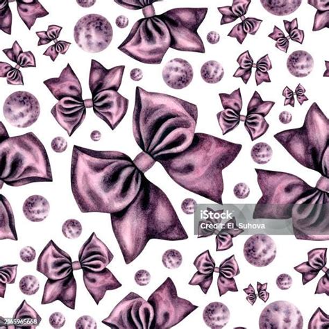 흰색 배경에 보라색 리본은 수채화로 매끄러운 패턴으로 만들어집니다 선물 포장 포장지 섬유 인테리어 스티커 벽지 휴일 생일 템플릿으로 일러스트레이션 가을에 대한 스톡 벡터