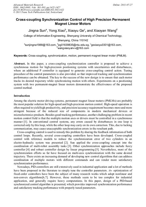 Cross Coupling Synchronization Control Of High Precision Permanent Magnet Linear Motors
