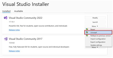Как удалить visual studio