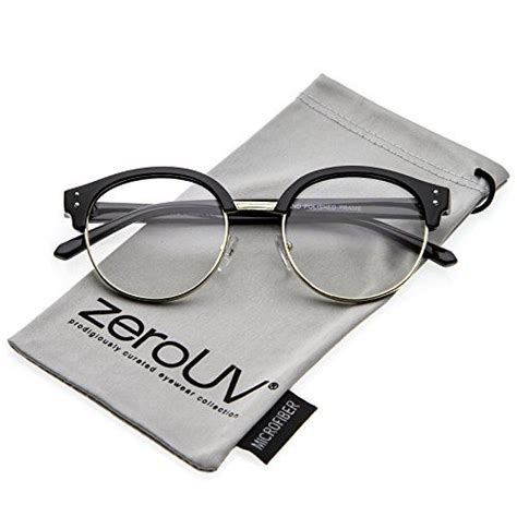 Zerouv Classic Horn Rimmed Round Clear Lens Half Frame Eyeglasses 50mm Horn Rimmed