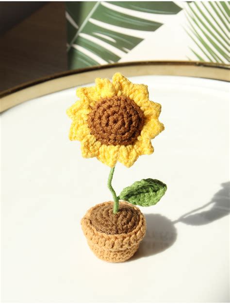 成品向日葵盆栽手工毛线花朵针织编织钩针花束送老师毕业礼物摆件 阿里巴巴