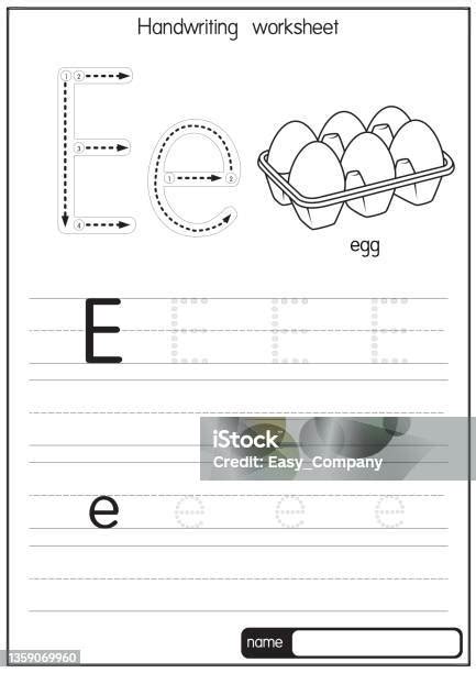 알파벳 문자 E 어퍼 케이스 또는 영어 학습 연습 Abc를위한 자본 편지와 계란의 흑백 벡터 그림 0명에 대한 스톡 벡터 아트 및 기타 이미지 Istock