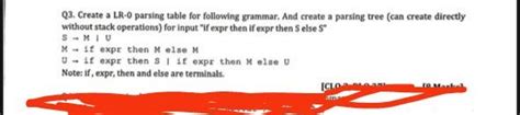 Solved Q3 Create A Lr 0 Parsing Table For Following