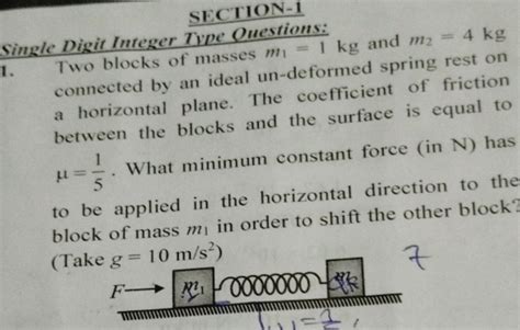 section 1single digit integer type questions 1 two blocks of masses m