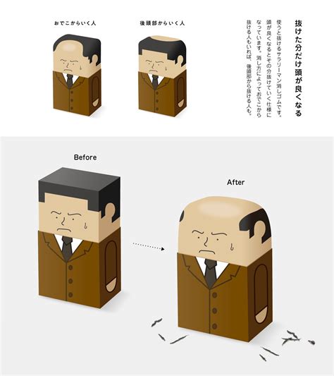 越擦頭越禿？！日本設計師石川和也推出「悲情上班族橡皮擦」惡趣味文具 香港美術設計協會