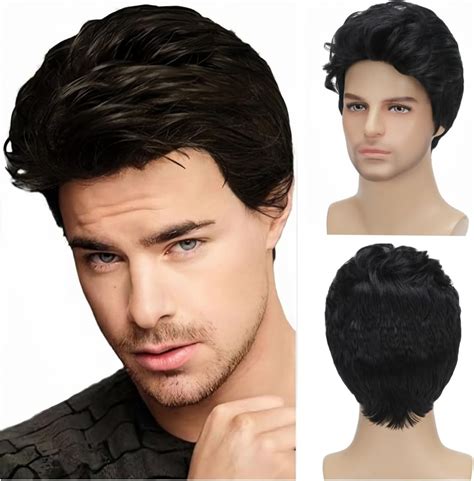 Short Black Wigs For Men Layered Natural Curly Synthetic
