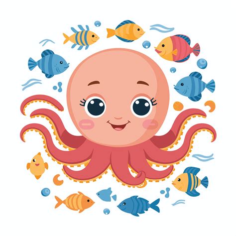 Octopus Cartoon Character Illustration Isolated On White Background