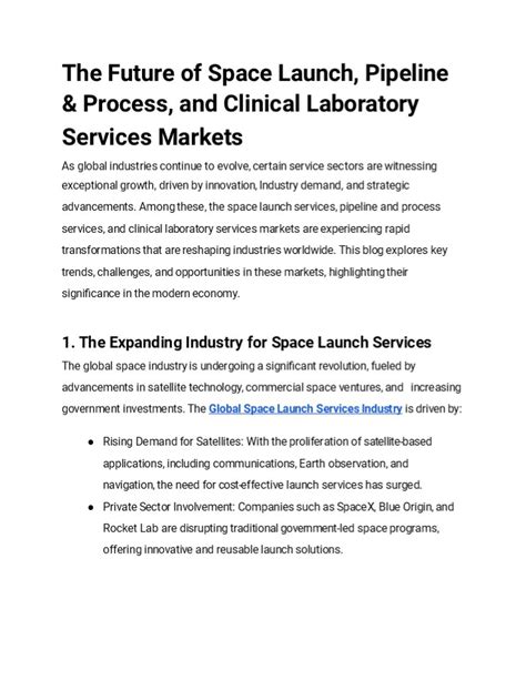Ppt The Future Of Space Launch Pipeline And Process And Clinical Laboratory Services Markets