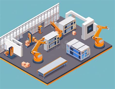 Vector Illustration Of Industrial Factory Processing Assembly Line Stock Illustration