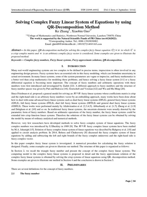 Engineering Journal Solving Complex Fuzzy Linear System Of Equations By