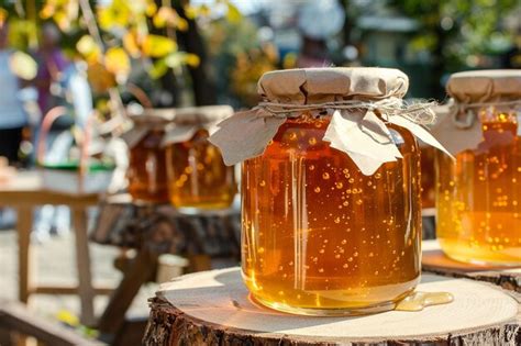 Premium Photo A Jar Of Honey Displayed At A Farmers Market
