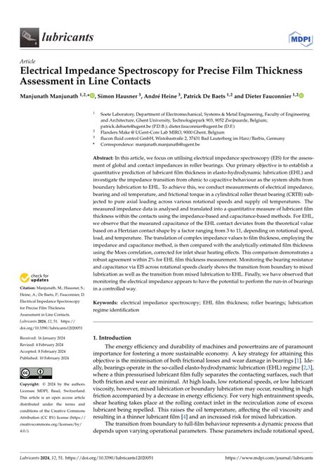 Pdf Electrical Impedance Spectroscopy For Precise Film Thickness Assessment In Line Contacts