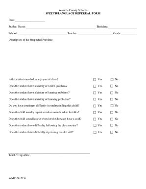 Fillable Online SPEECH LANGUAGE REFERRAL FORM Fax Email Print PdfFiller