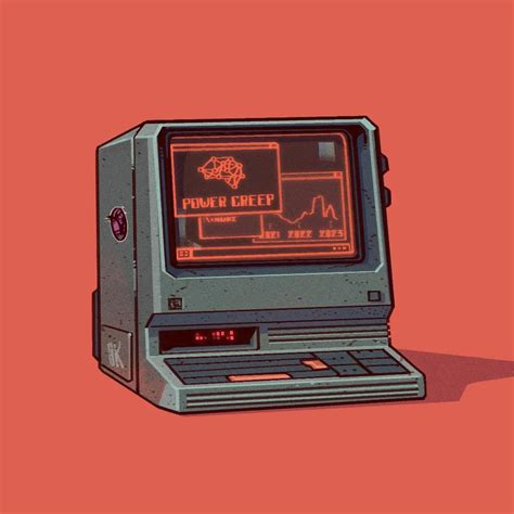 Pixel Art Old Computer On Pink Surface