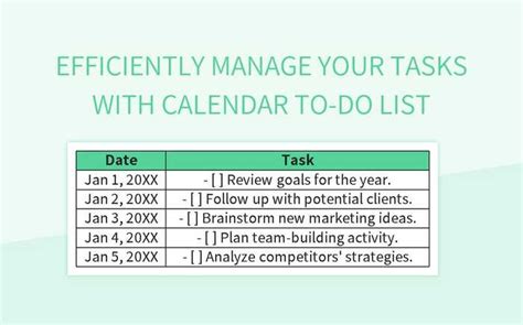 Efficiently Manage Your Tasks With Calendar To Do List Excel Template