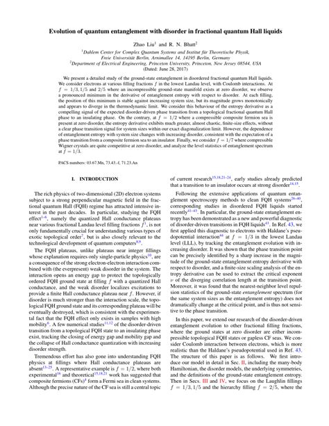 Pdf Evolution Of Quantum Entanglement With Disorder In Fractional Quantum Hall Liquids