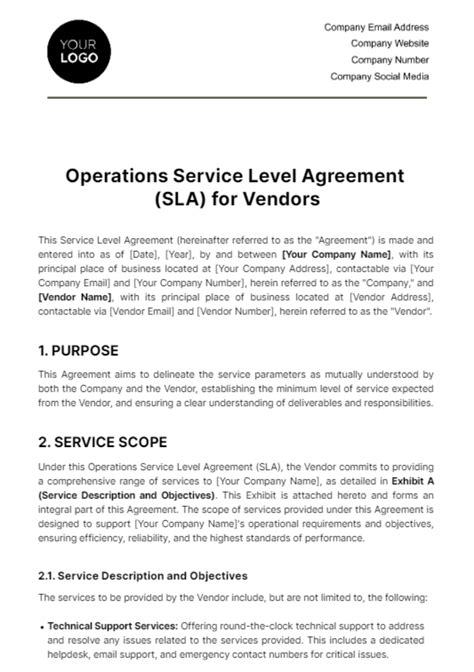Free Operations Service Level Agreement Sla With Logistics Template To Edit Online
